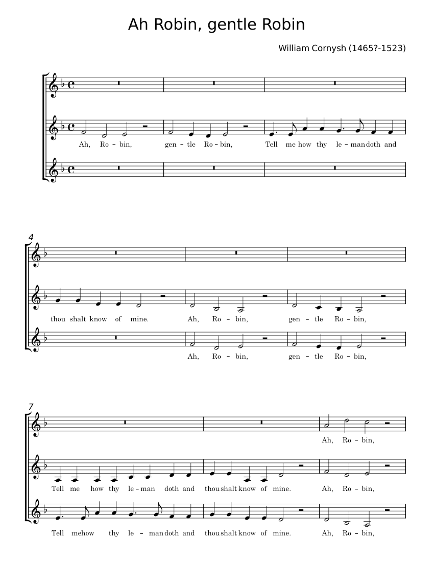 Ah, Robin, Gentle Robin - William Cornysh Sheet music for Synthesizer ...