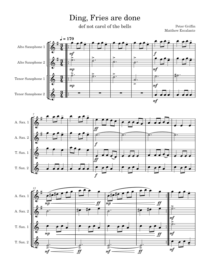 Ding, Fries are Done – Peter Griffin Sheet Music for Saxophone alto ...