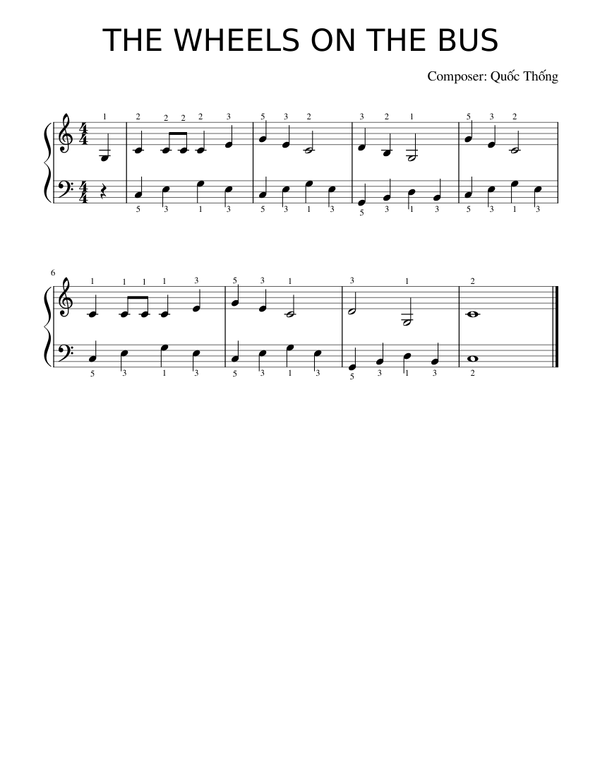 THE_WHEELS_ON_THE_BUS Sheet music for Piano (Solo) Easy | Musescore.com