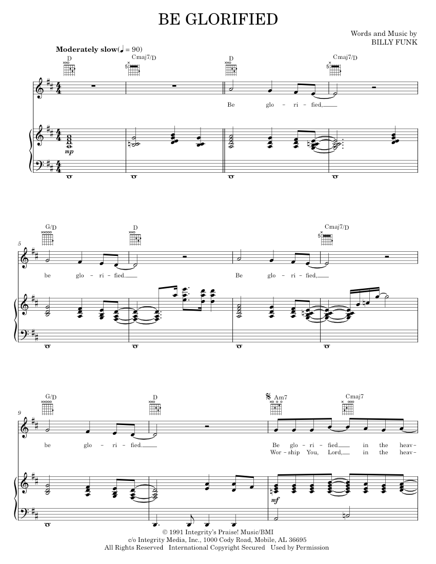 Play Official version of Be Glorified sheet music by Billy Funk for ...