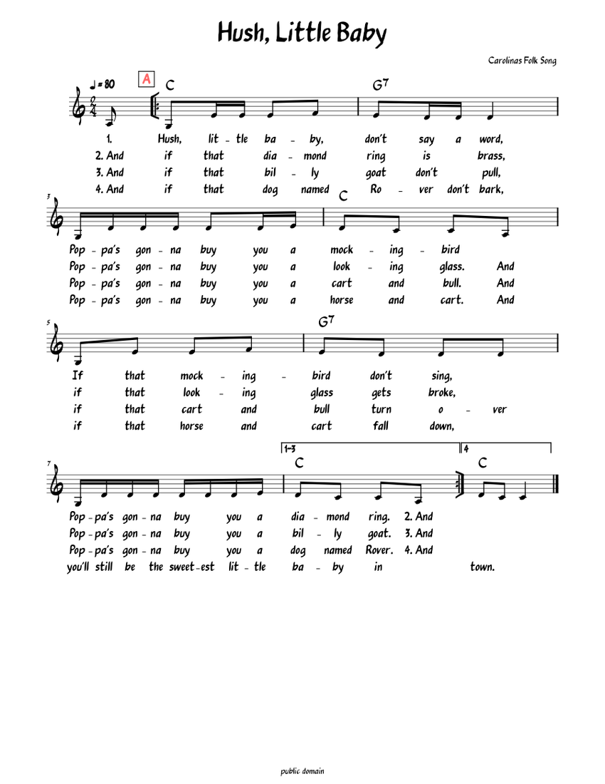 Hush, Little Baby (Lead sheet with lyrics ) Sheet music for Piano (Solo ...