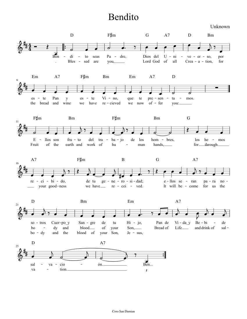 Bendito Sheet Music for Vocals (Solo) | MuseScore.com