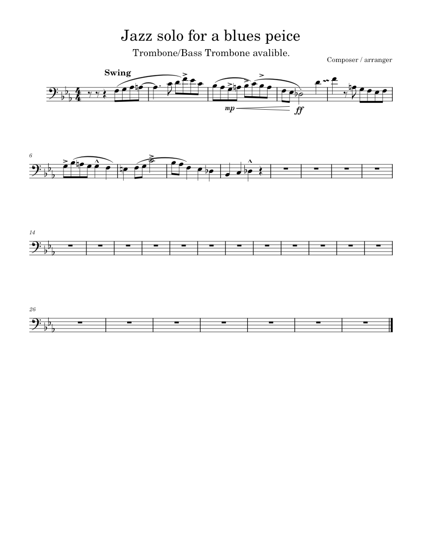 None – none Jazz solo for a blues peice- Trombone Sheet music for ...