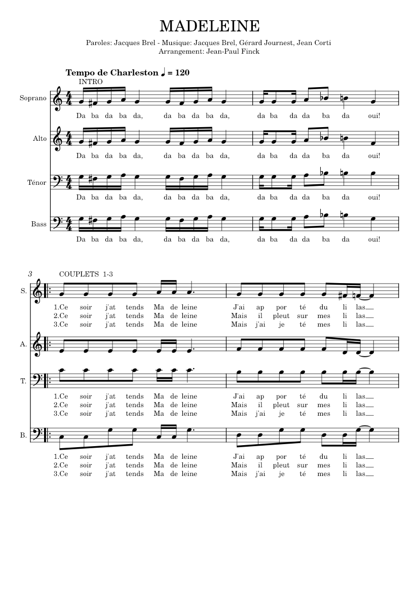 Madeleine - Jacques Brel Sheet music for Soprano, Alto, Tenor, Bass ...