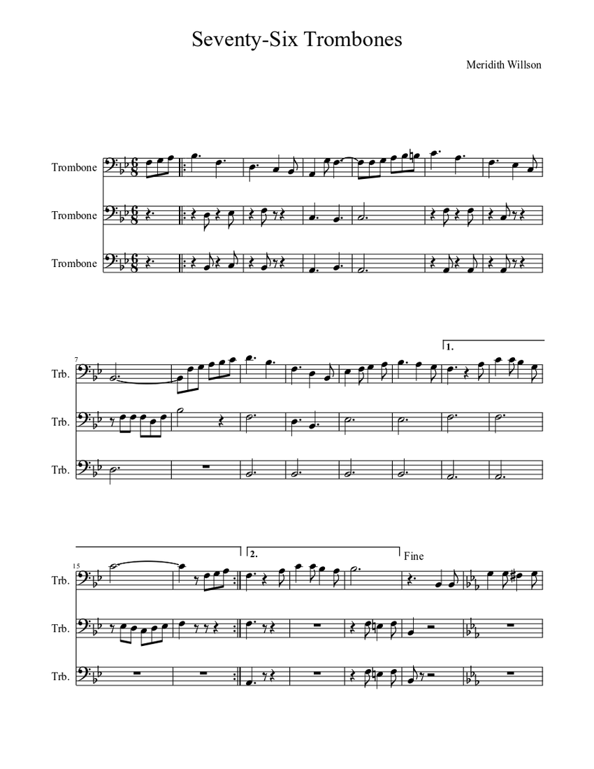 Seventy-Six Trombones Sheet music for Trombone (Mixed Trio) | Musescore.com