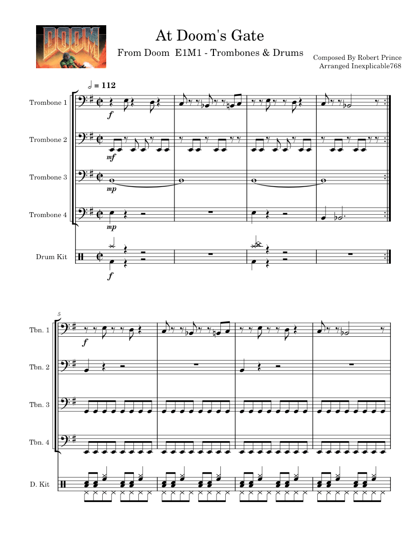 At Dooms Gate - Trombones & Drums Sheet Music for Trombone, Drum group ...