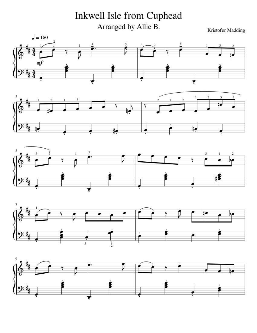 Cuphead - Inkwell Isle (Beginner-Intermediate with Fingering ...