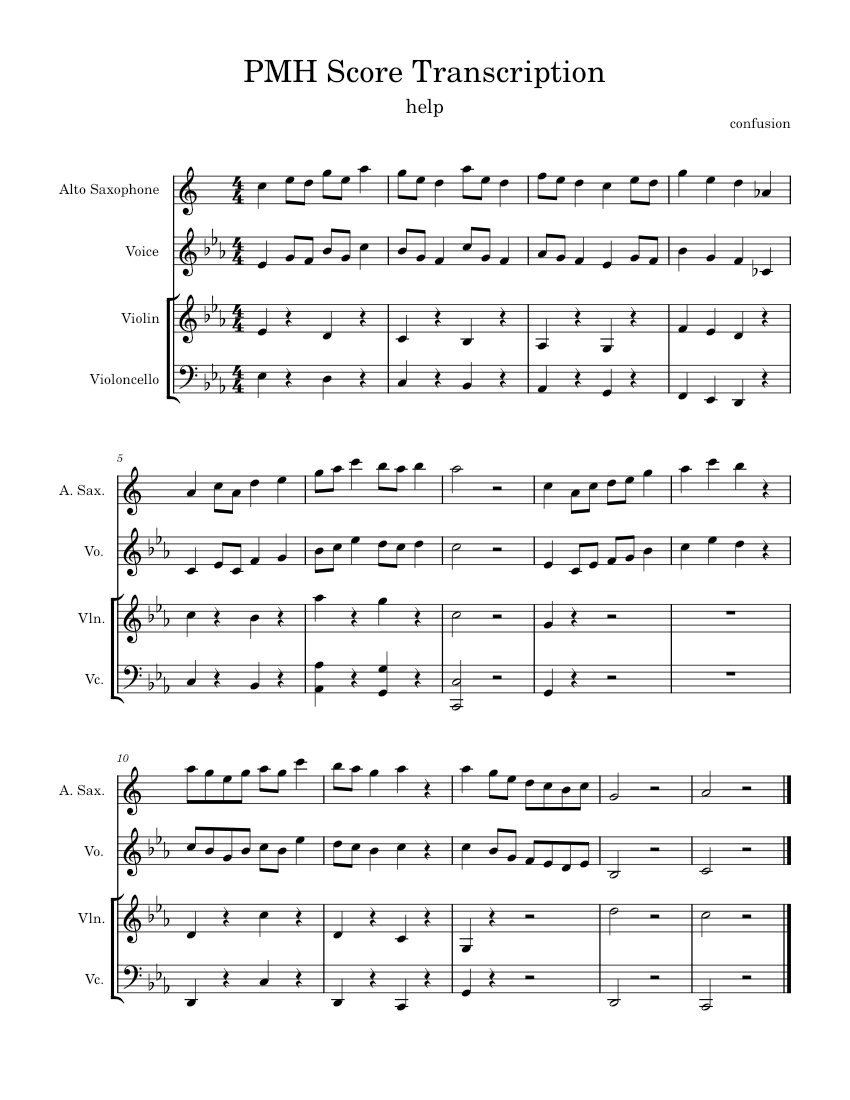 PMH Score Transcription Sheet music for Saxophone alto, Violin, Cello ...
