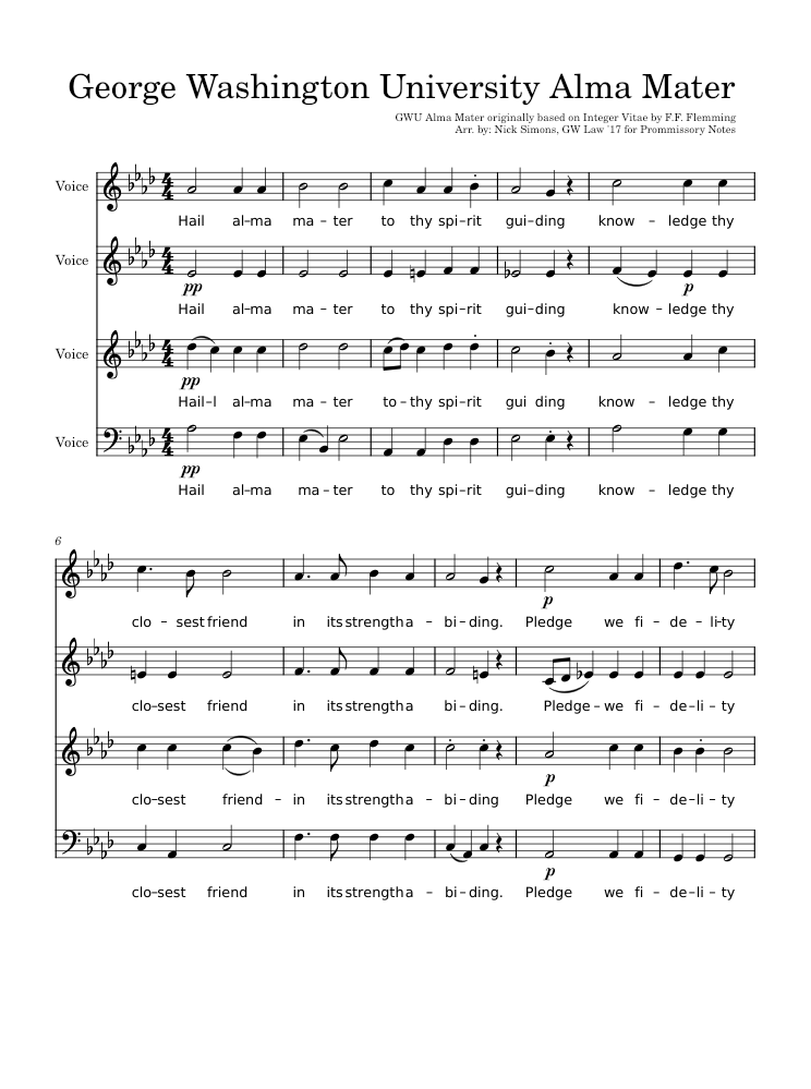 George Washington Alma Mater Sheet music for Vocals (Choral ...
