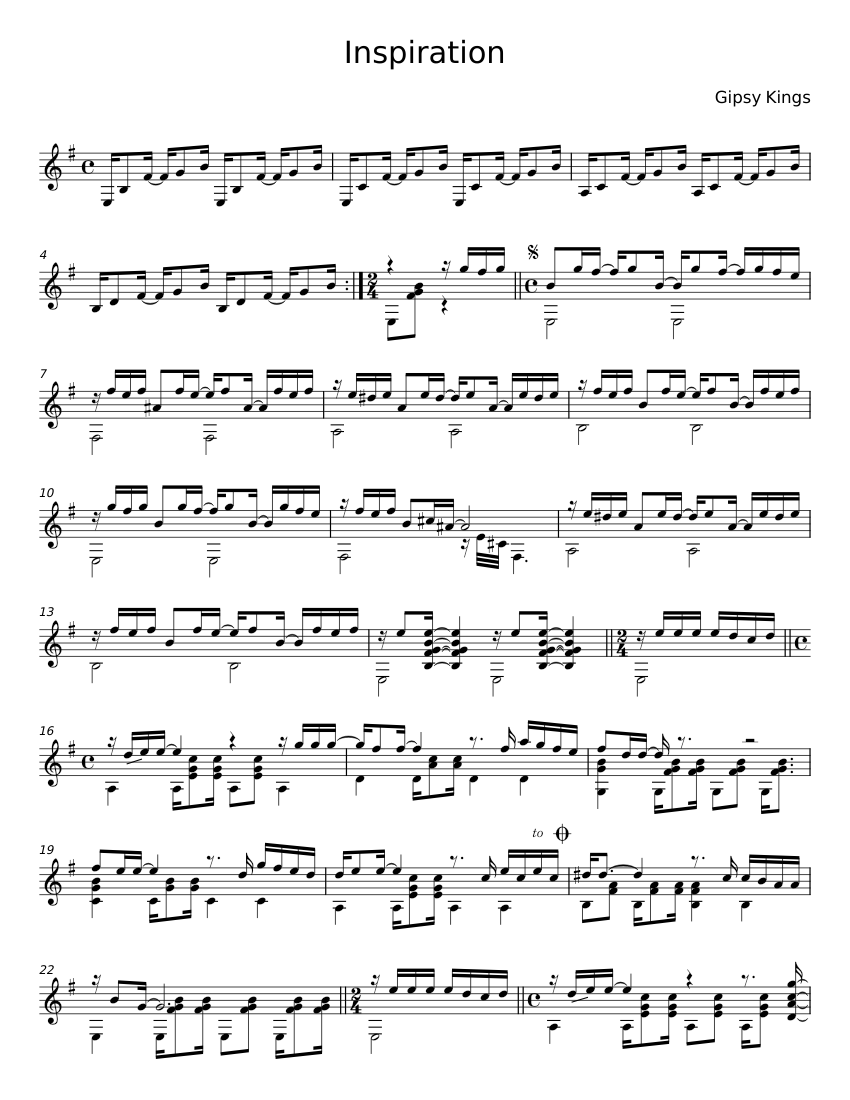 Inspiration - Gipsy Kings Sheet Music for Piano (Solo) easy | MuseScore.com