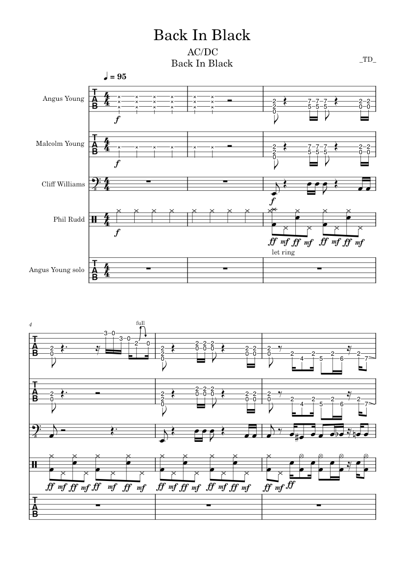 Back in black – AC-DC Sheet music for Guitar, Bass guitar, Drum group ...
