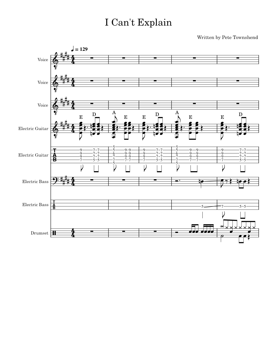 I Can't Explain Sheet music for Vocals, Guitar, Bass guitar, Drum group ...
