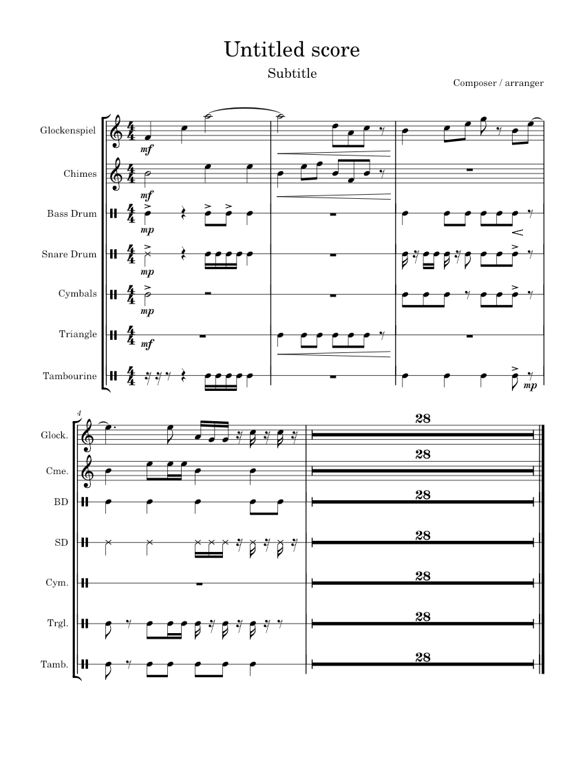 Purcussion solo for a song? Sheet music for Glockenspiel, Drum group, Strings group, Tubular ...