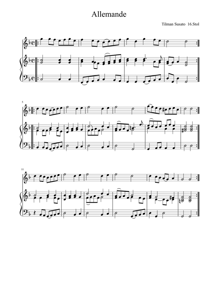 Allemande Tilman Susato Sheet music for Organ, Woodwinds group (Mixed ...