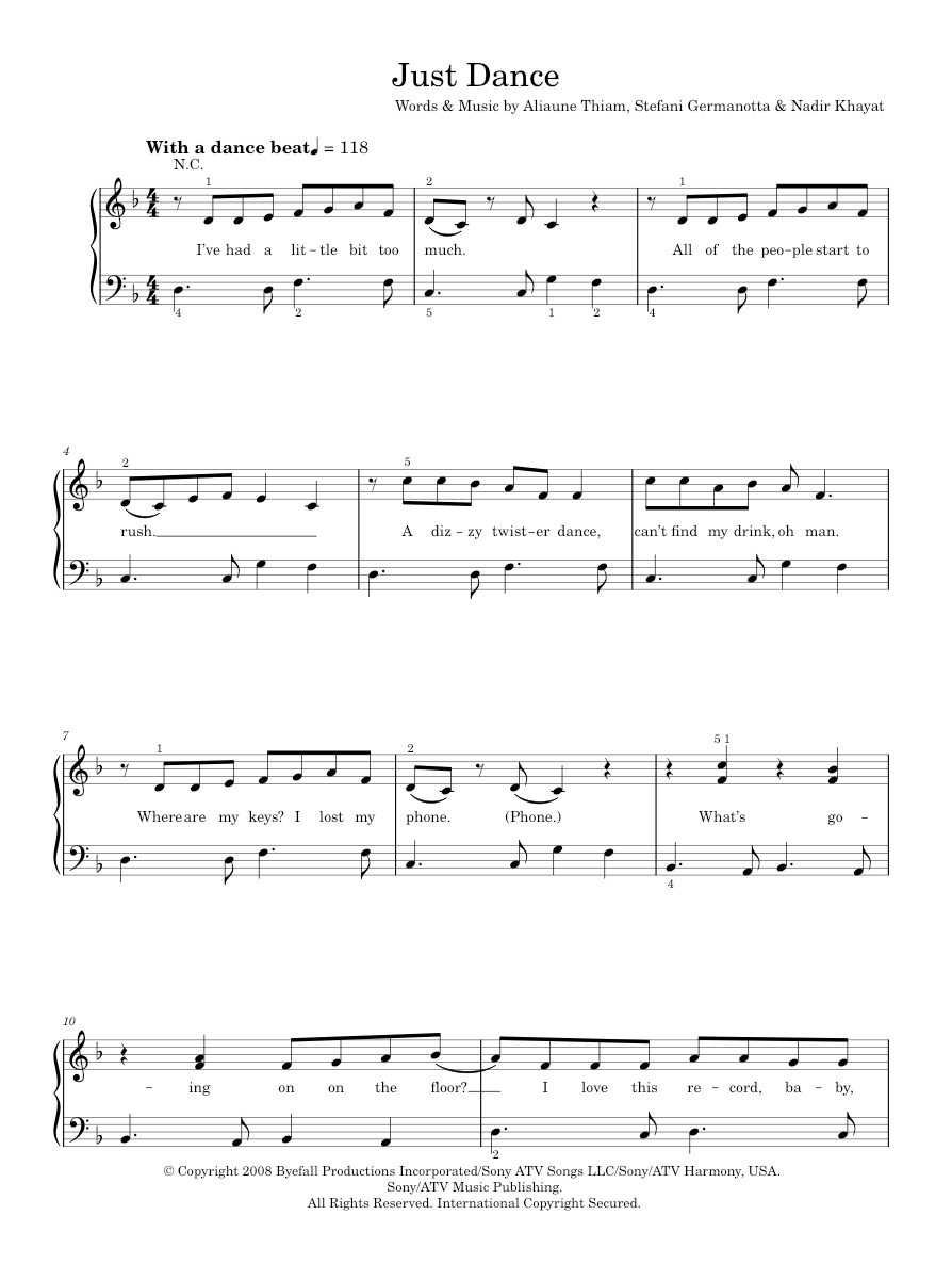 just dance Sheet music for Piano by Lady Gaga Official | MuseScore.com
