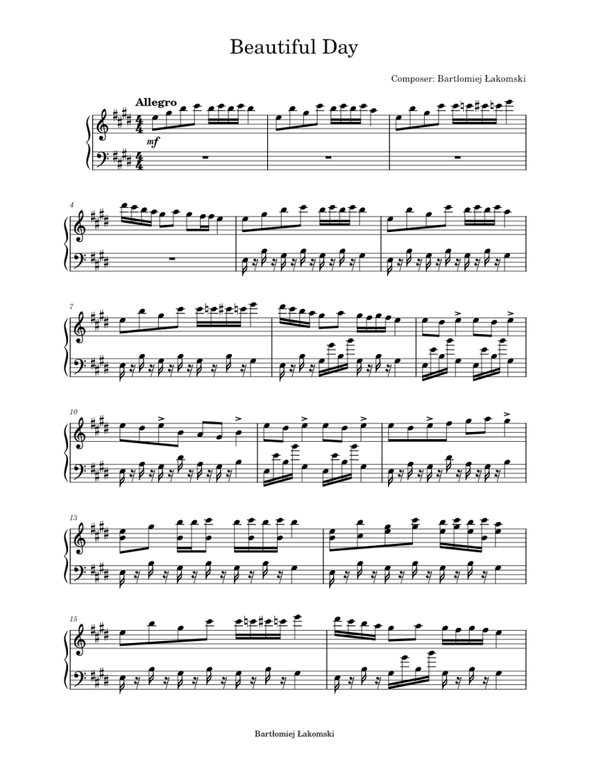 Beautiful Day Sheet music for Piano (Solo) | Musescore.com