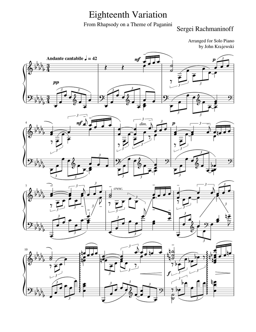 Eighteenth Variation from Rhapsody On A Theme Of Paganini, Op.43 ...