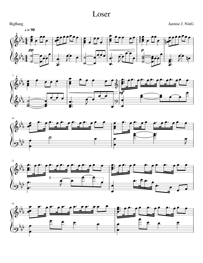 BIGBANG-Loser Piano Vers. Sheet music for Piano (Solo) | Musescore.com