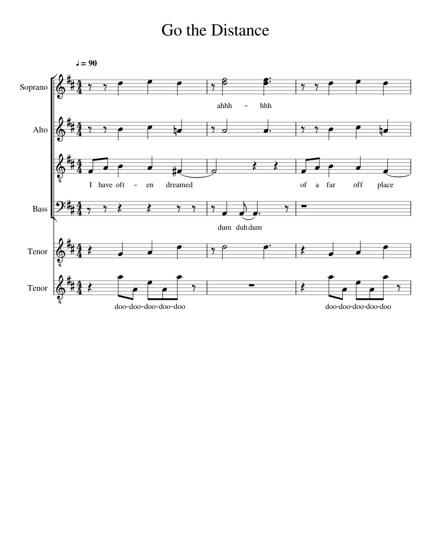 Go The Distance Sheet music for Soprano, Alto, Tenor, Bass voice ...