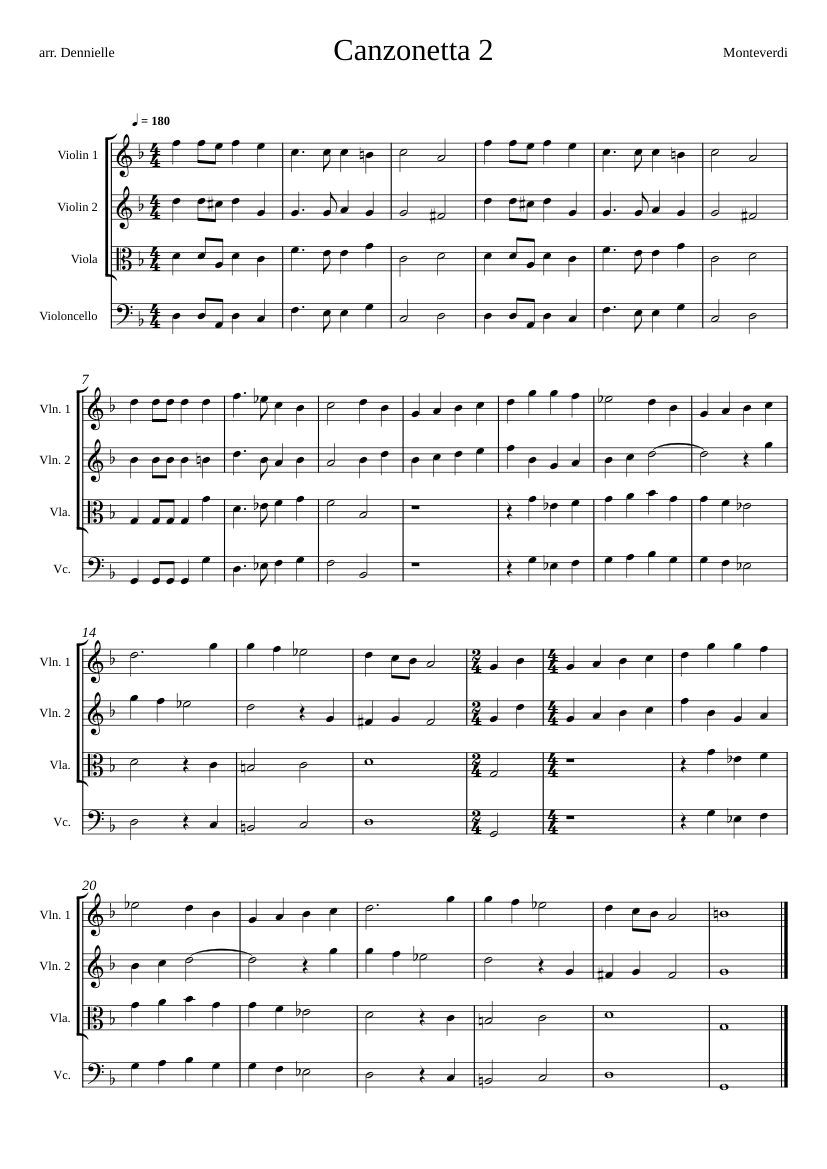 Canzonetta 2 – Claudio Monteverdi Monteverdi Canzonetta 02 Sheet music for Violin, Viola, Cello ...