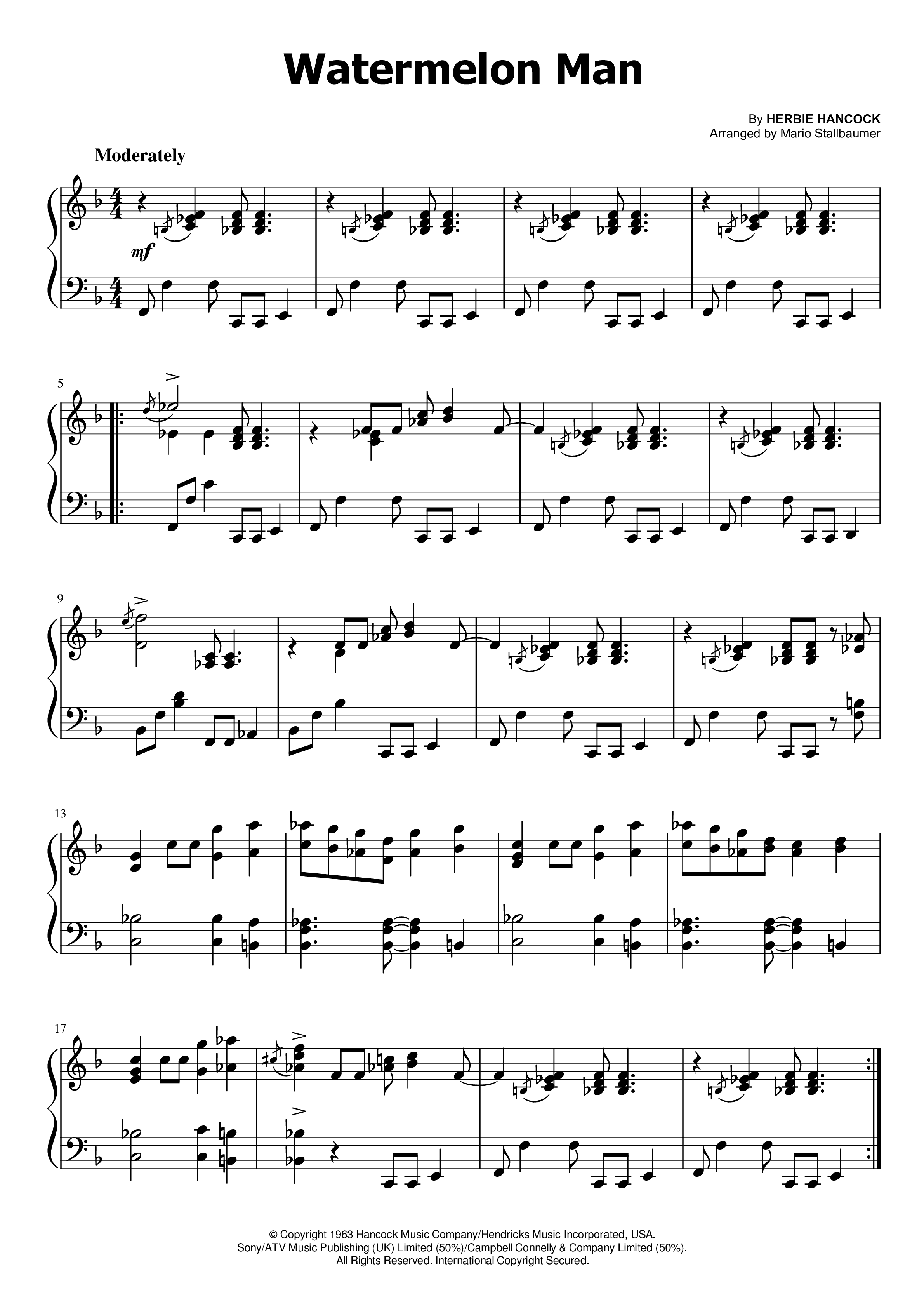 Play Official version of Watermelon man Sheet Music by Herbie Hancock ...