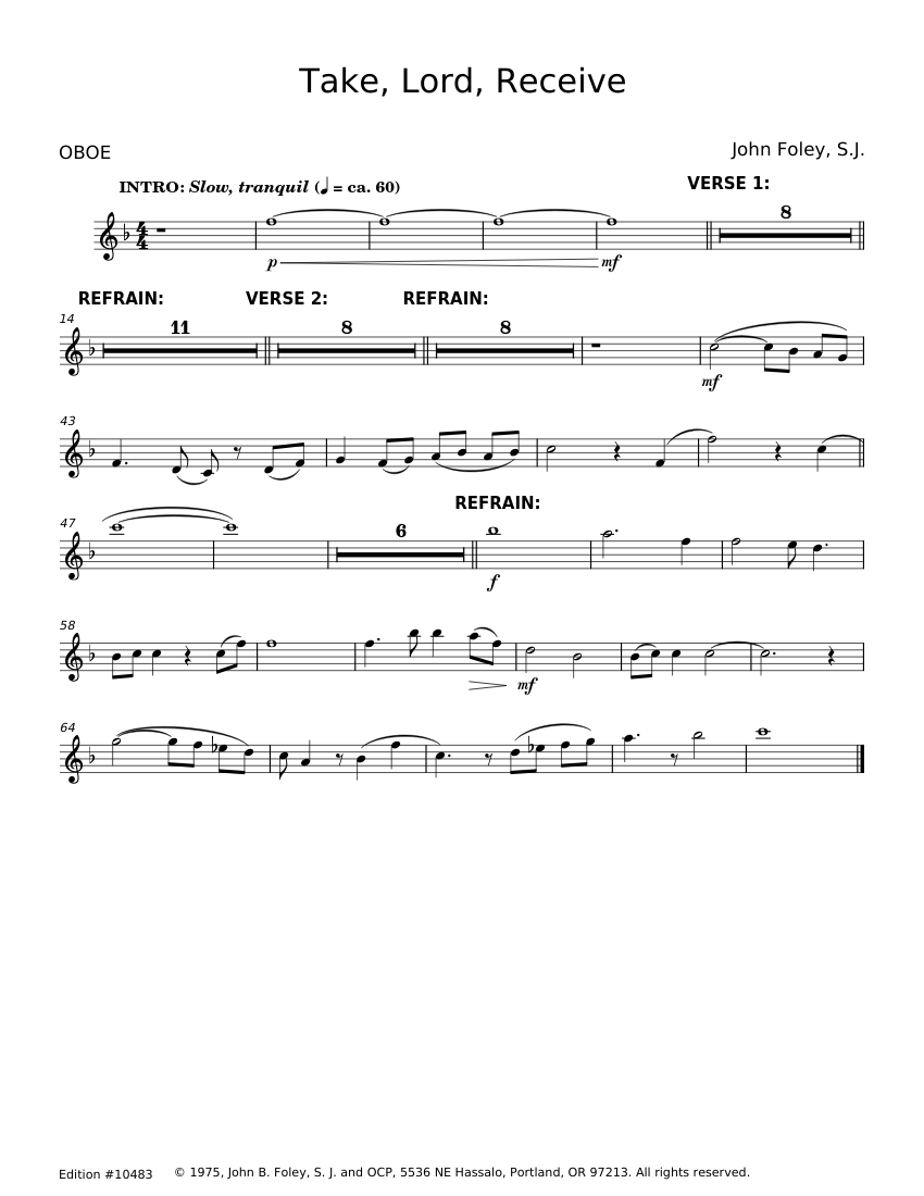 Take, Lord, Receive - John Foley Sheet music for Oboe (Solo ...