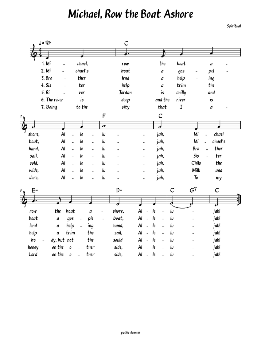 Michael, Row the Boat Ashore (Lead Sheet with lyrics ) KEEP PRIVATE ...