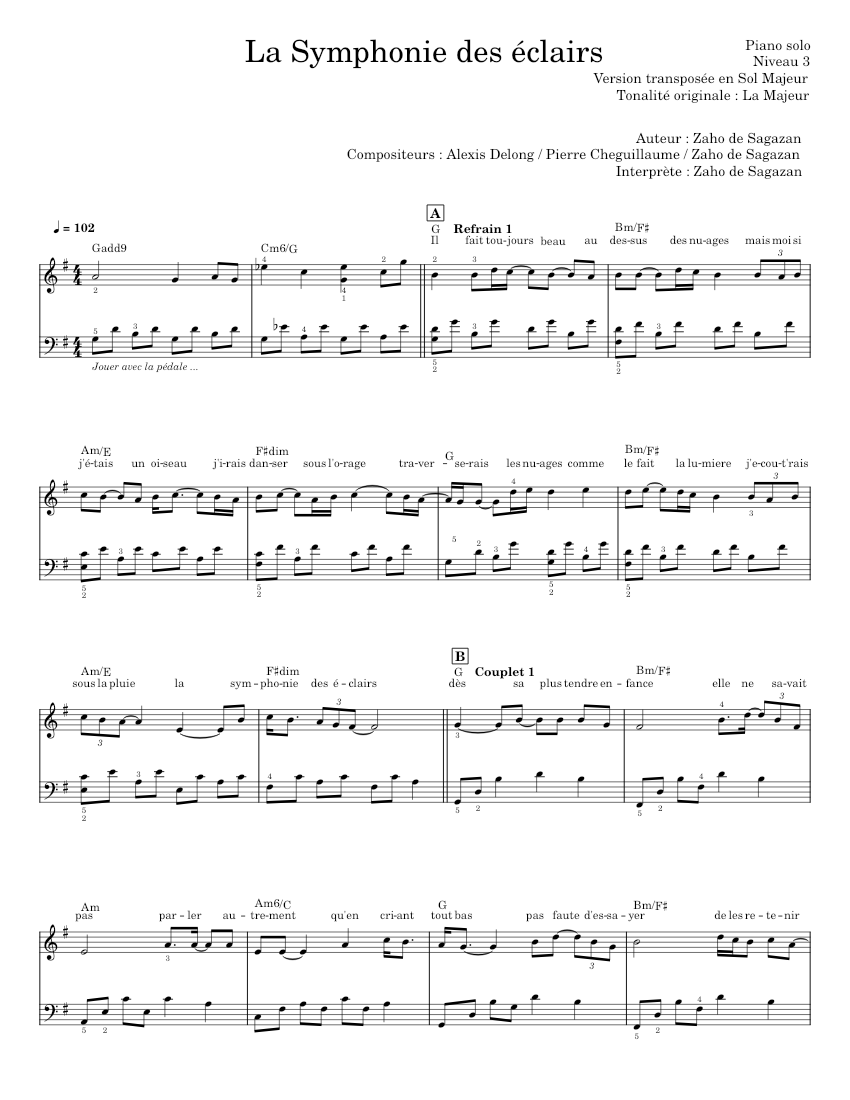 La symphonie des éclairs - Zaho de Sagazan Sheet Music for Piano (Solo) | MuseScore.com