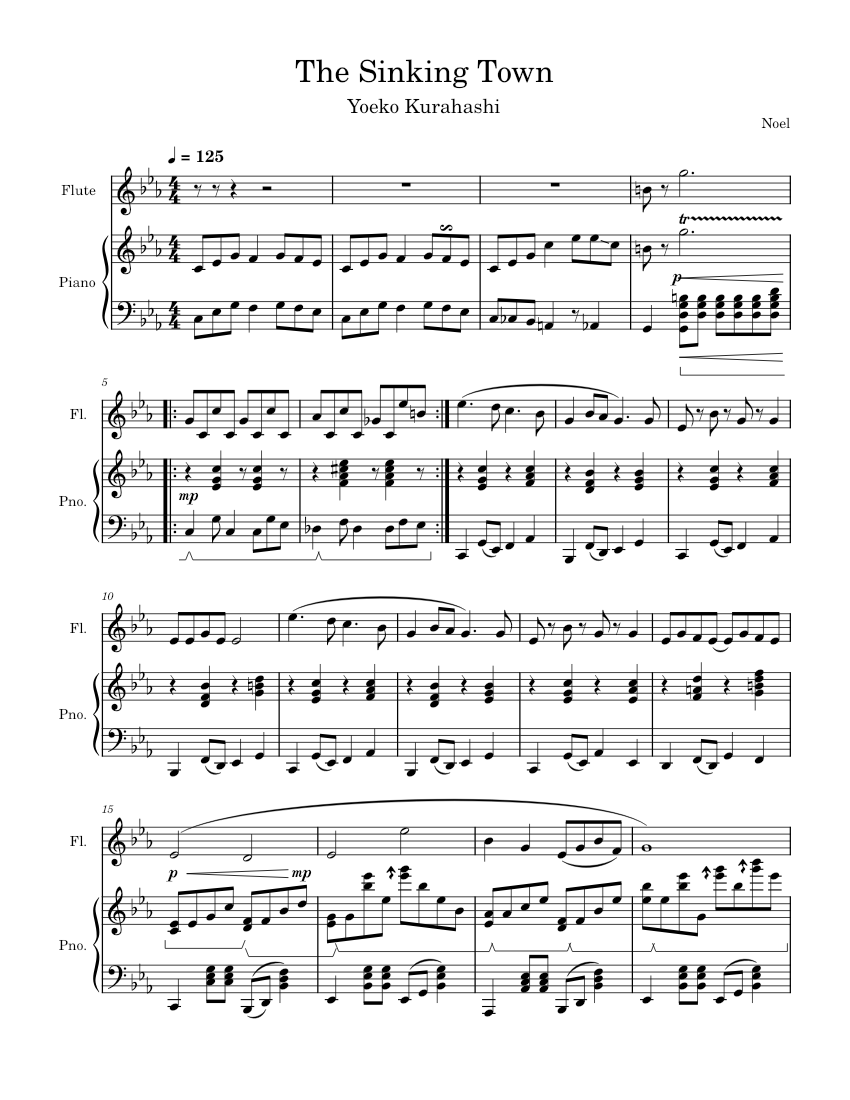 Sinking Town – Yoeko Kurahashi Sheet Music for Piano, Flute (Solo ...