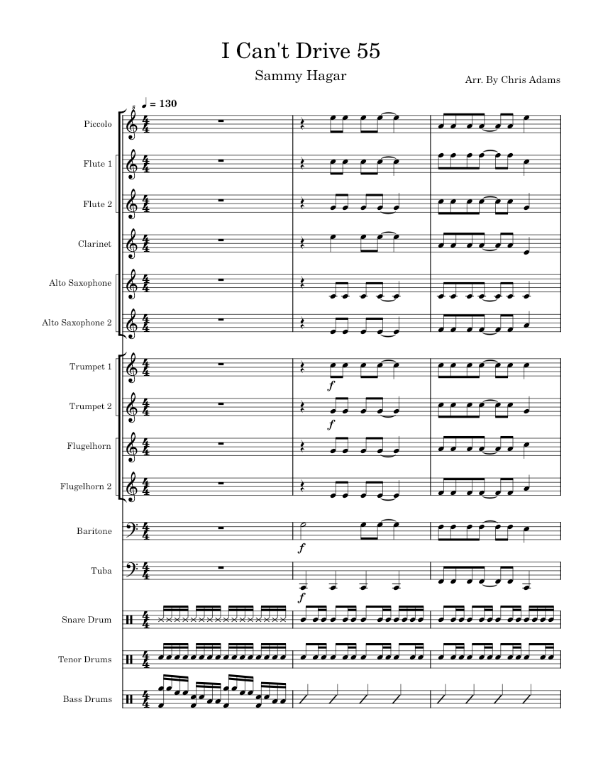 I cant drive 55 – Sammy Hagar I Can't Drive 55 C Major Sheet music for Tuba, Flute, Oboe ...