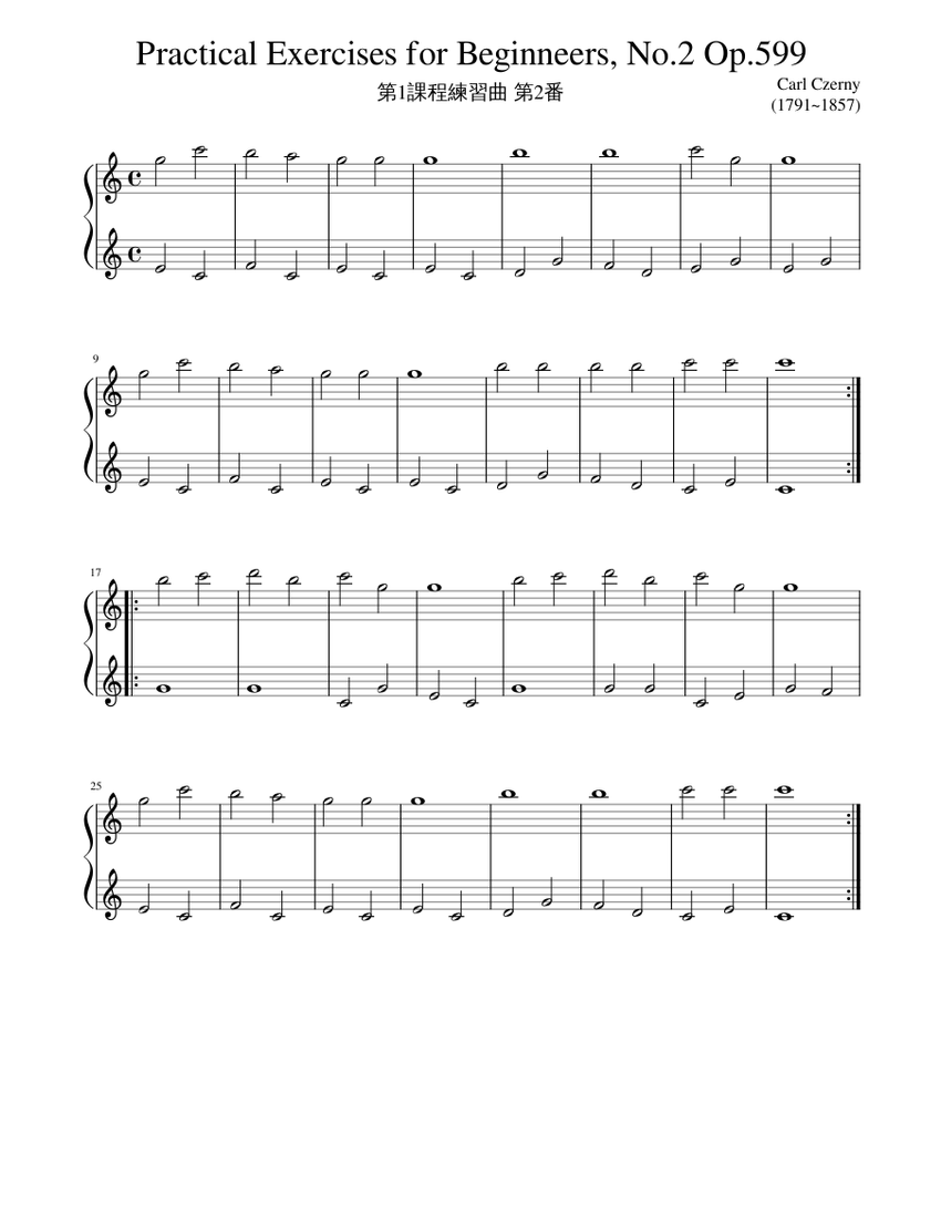 Carl Czerny (1791~1857) - Practical Exercises for Beginneers, No.2 Op ...