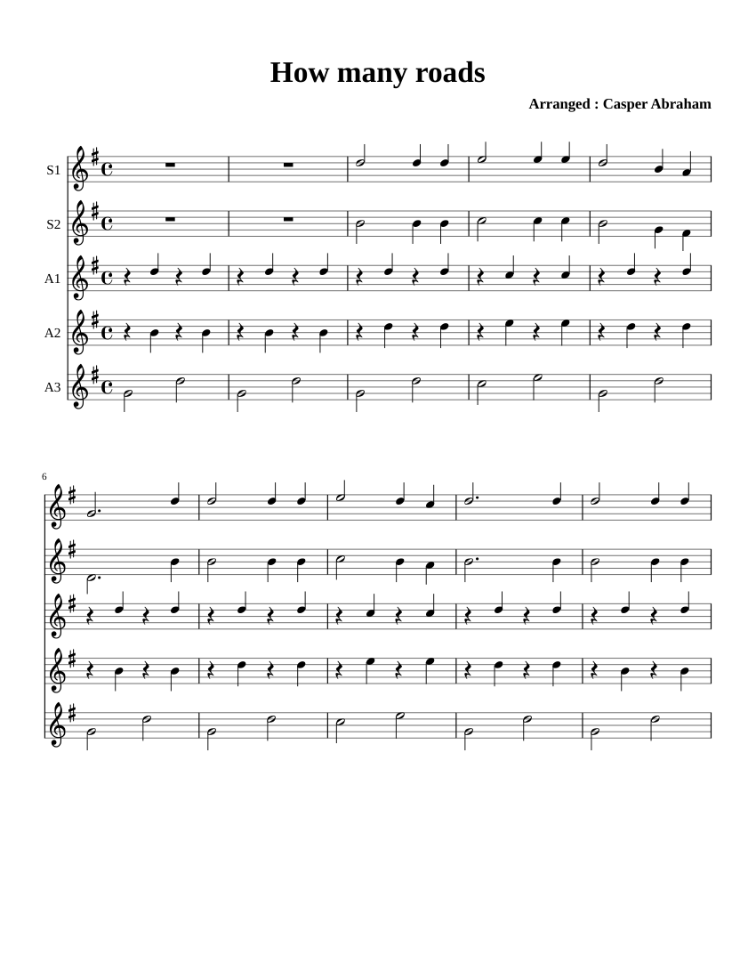 How many roads Sheet music for Recorder (Woodwind Quintet) | Musescore.com