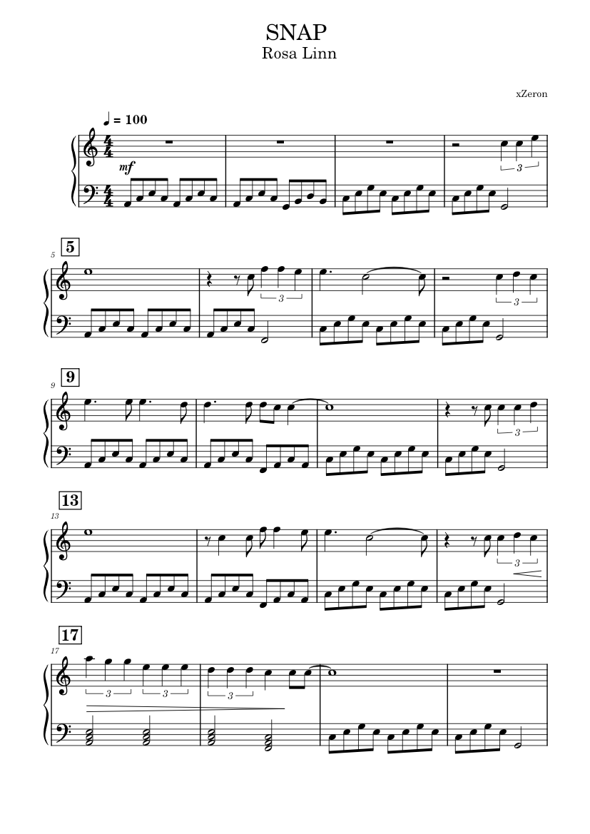 SNAP – Rosa Linn Sheet Music for Piano (Solo) | MuseScore.com