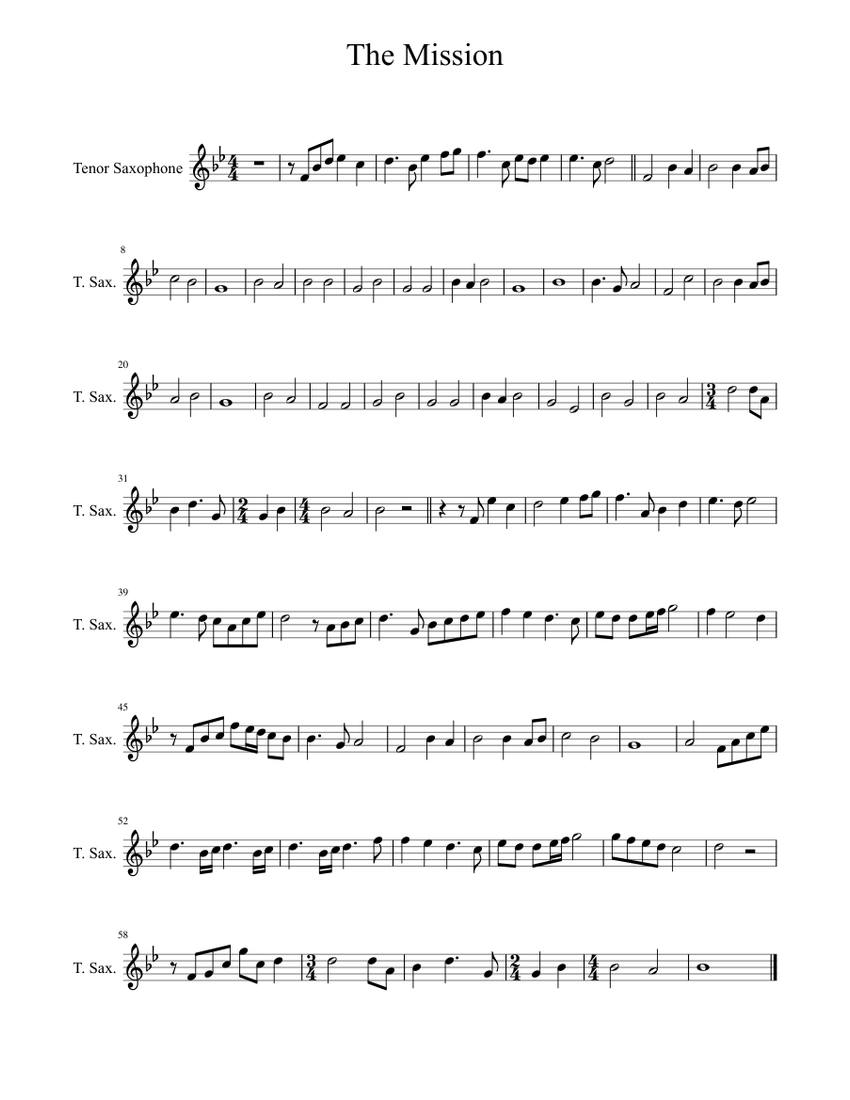 The Mission Sheet music for Saxophone (Tenor) (Solo) | Musescore.com