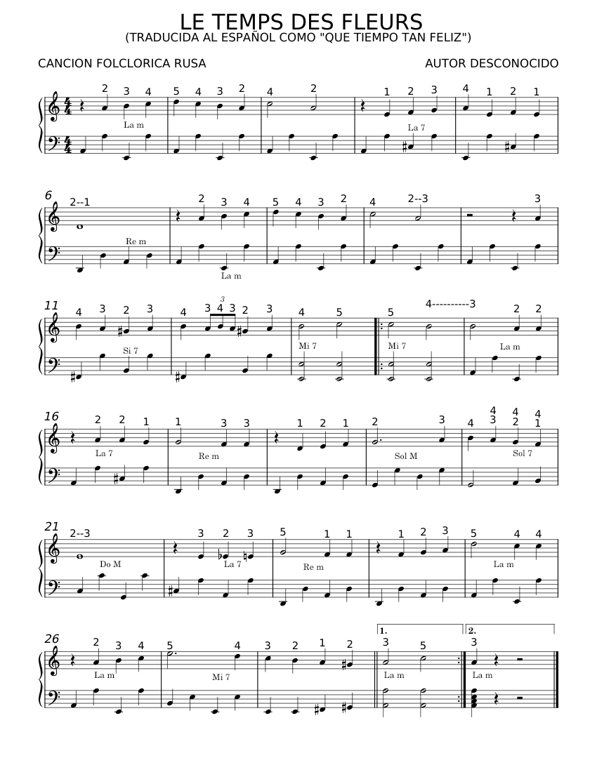 LE TEMPS DES FLEURS Sheet music for Piano (Piano Duo) | Musescore.com