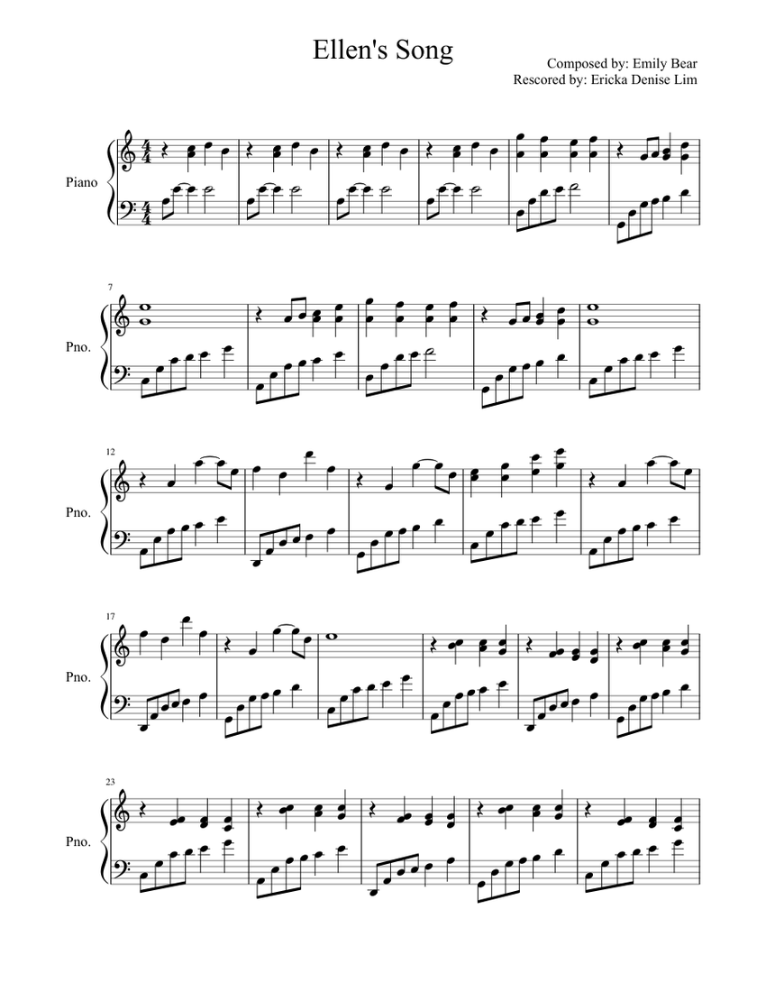 Ellen's Song Sheet music for Piano (Solo) | Musescore.com