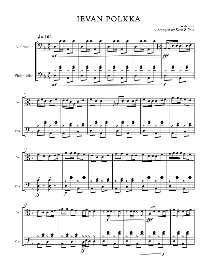 Ievan polkka – Loituma Ievan Polkka Sheet Music for Cello, Strings group (String Ensemble ...