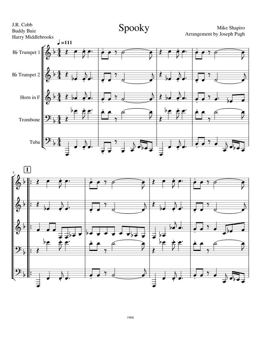 Spooky – Mike Shapiro Sheet music for Trombone, Tuba, Trumpet in b-flat ...