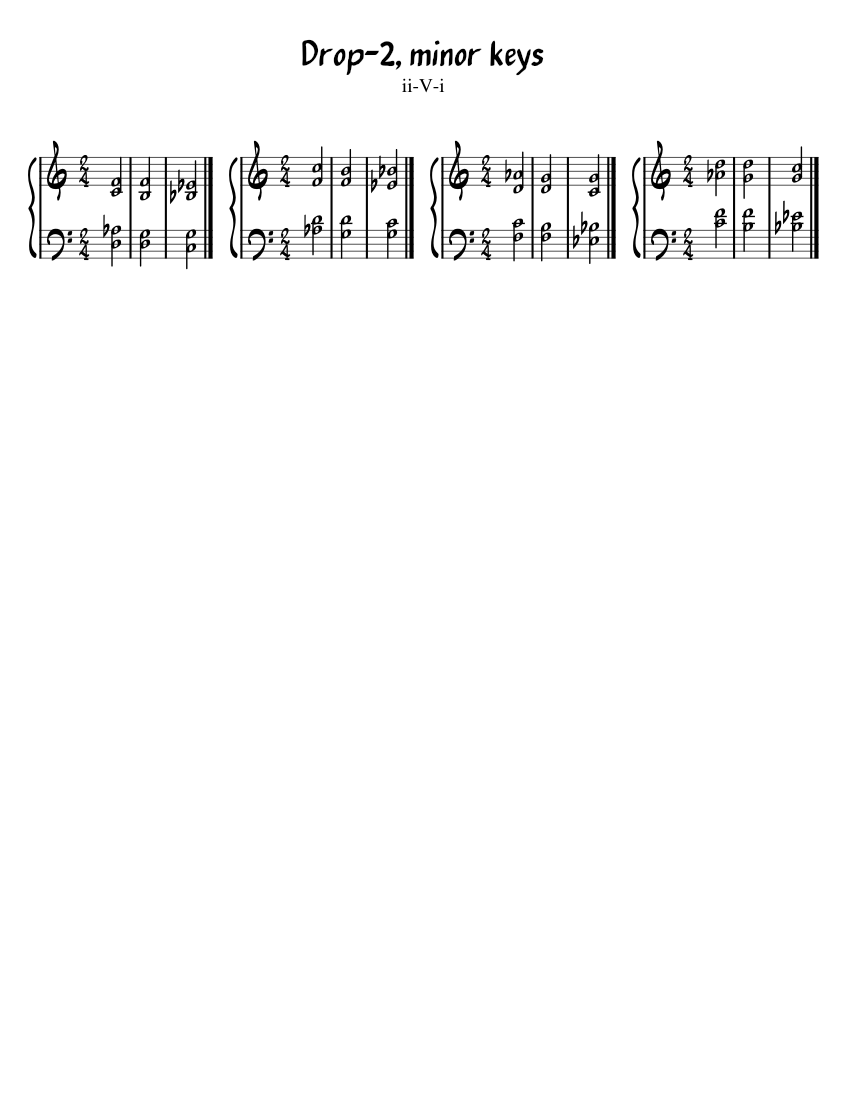 Drop-2 minor keys, ii-V-i progression Sheet music for Piano (Solo) Easy ...