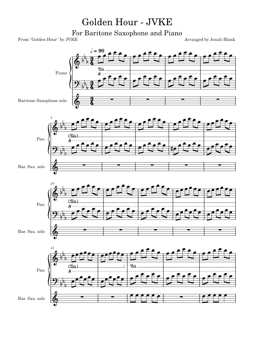 Golden Hour – JVKE Golden Hour - JVKE (Bari / Piano) Sheet music for ...