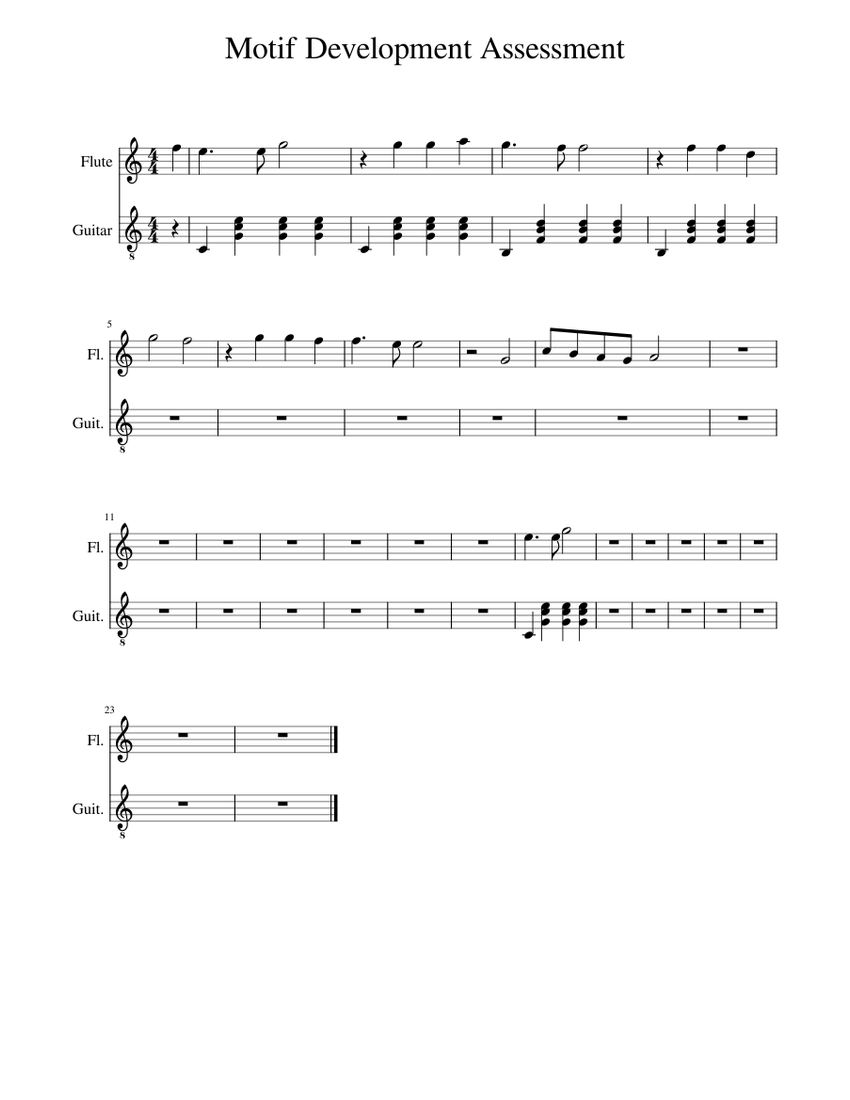 Motif Development Assessment Sheet music for Flute, Guitar (Mixed Duet ...