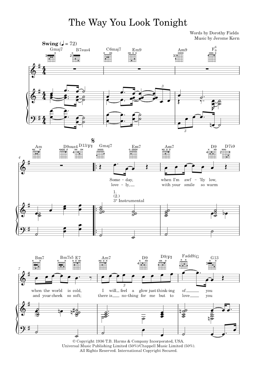 The way you look tonight Sheet music for Piano, Vocals by Rod Stewart ...