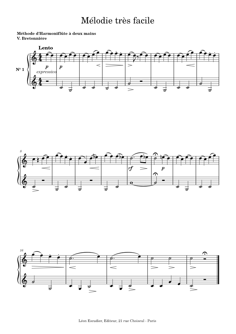 Mélodie très facile – Victor Bretonnière Sheet music for Harmonium ...