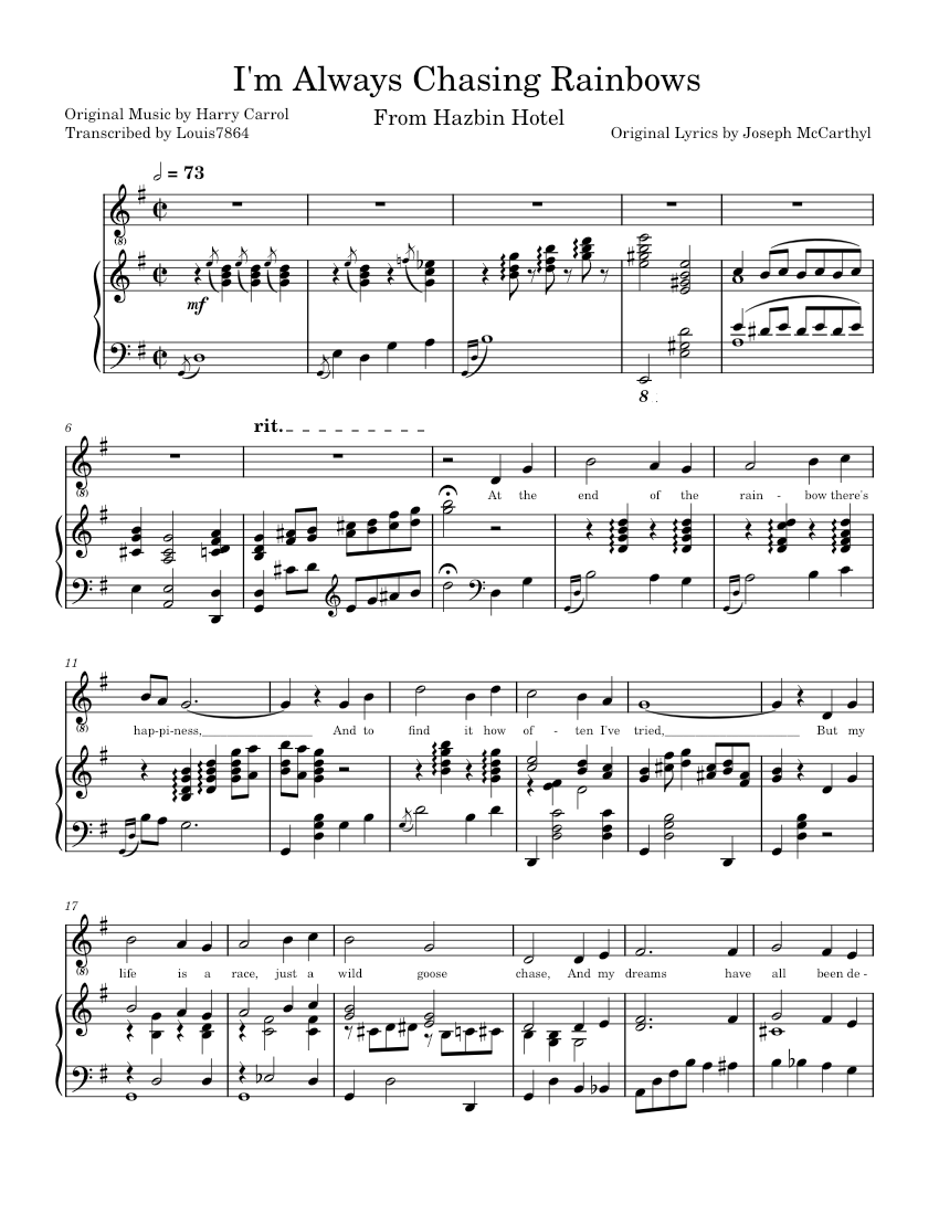 I'm Always Chasing Rainbows - Hazbin Hotel Sheet Music for Piano ...