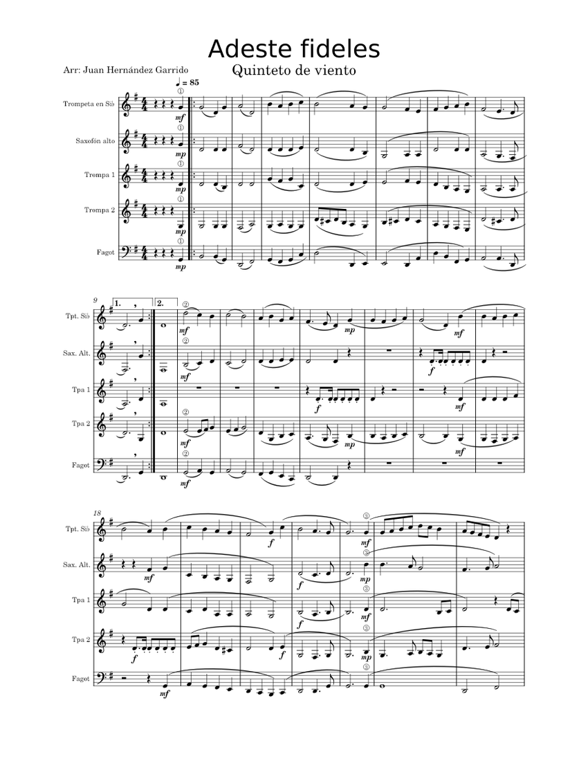 Adeste Fideles – John Francis Wade Adeste Fideles quintet– John Francis Wade Adeste fideles 1 ...