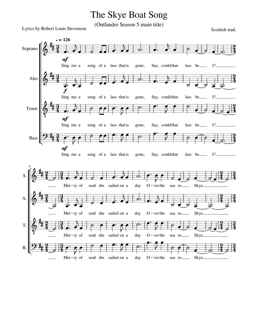 The Skye Boat Song Sheet music for Soprano, Alto, Tenor, Bass voice ...