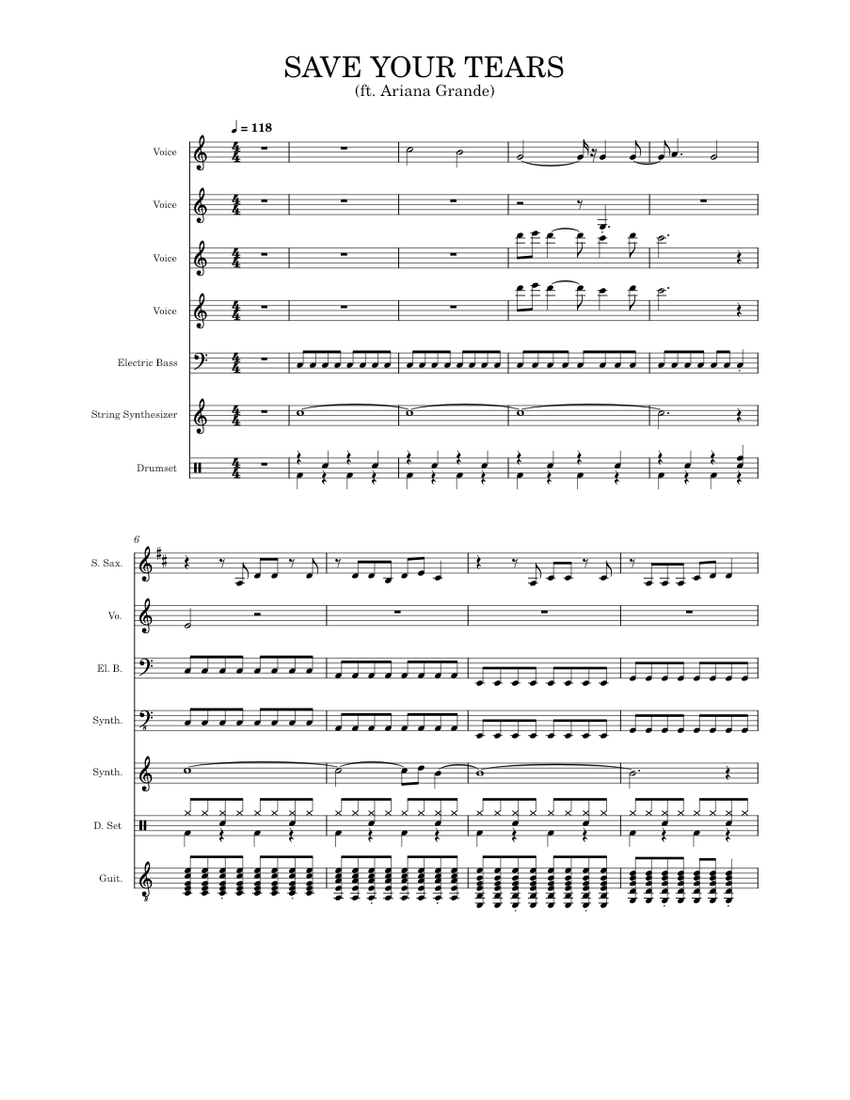 Save your Tears (ft. Ariana Grande) - The Weeknd Sheet music for Vocals ...