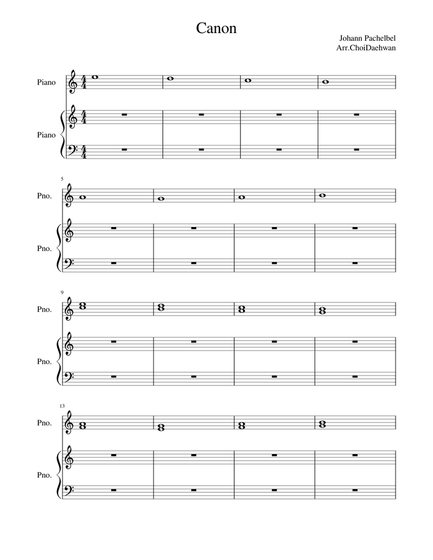 Canon Sheet music for Piano (Piano Duo) | Download and print in PDF or ...