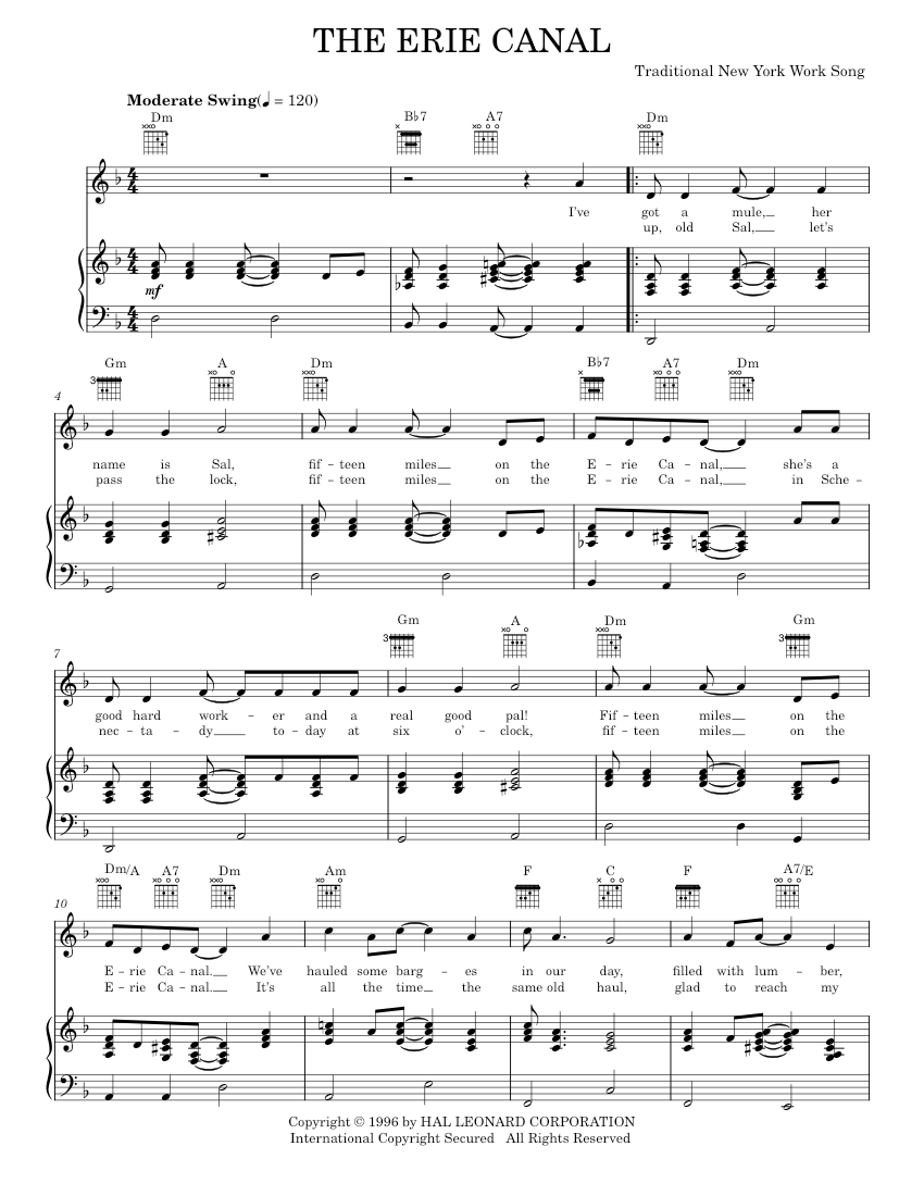 Play Official version of The Erie Canal sheet music by New York Work ...