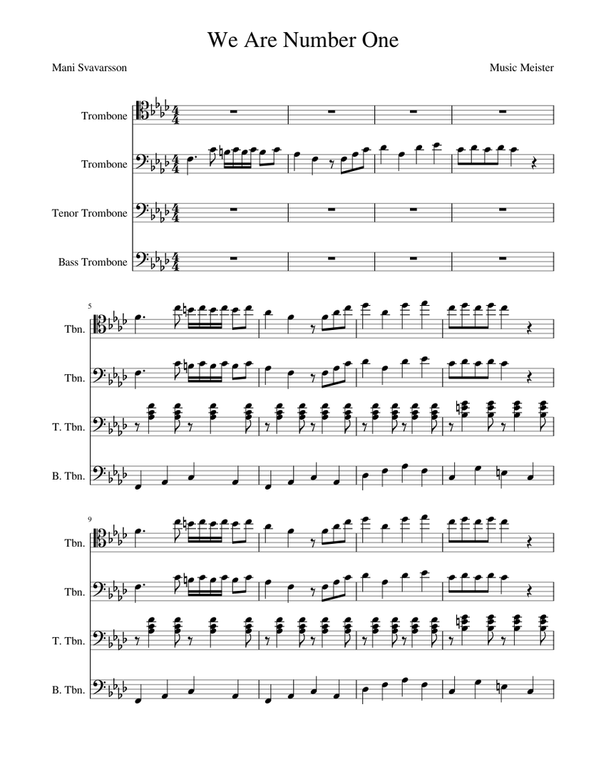 We Are Number One Sheet music for Trombone, Trombone (Bass), Trombone ...